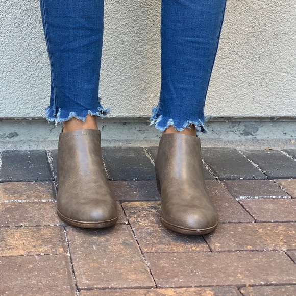 Boutique | Shoes | Distressed Taupe V Cut Out Sides Ankle Booties ...